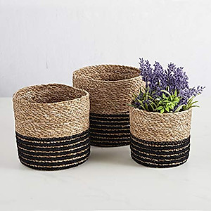 47th & Main Cylinder Basket Set, Small, Seagrass-Black Stripe