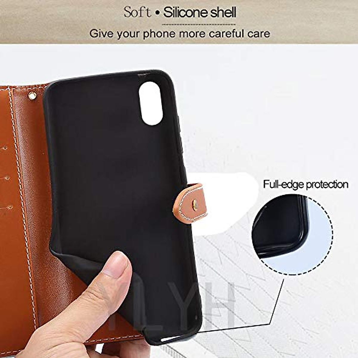 YLYT Shockproof - Blue Flip Leather TPU Silicone Luxury Cover Stand Wallet Case for Oppo Reno2 6.5 inch Card Slots Pouch Skin