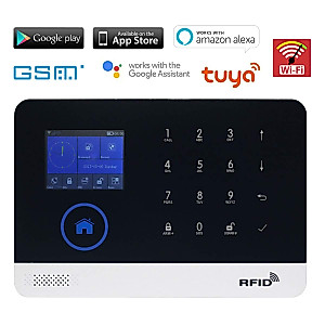 WiFi GSM GRPS Tuya Wireless Real-Time Home Office Security Alarm Burglar System, APP Control, Compatible with Amazon Alexa and Google Home, Support RFID Access, Anti-Theft Auto Dialer, Easy Install