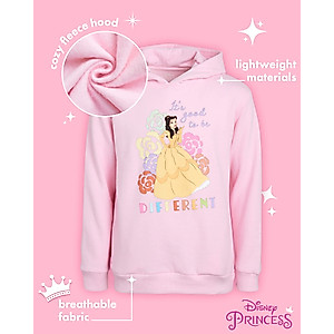 Disney Girls' Princess Sweatshirt – Frozen Elsa Anna, Cinderella, Belle, Moana Pullover Hoodie (2T-7), Size 4T, Belle Pink