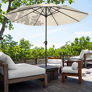 Pure Garden Patio Umbrella with Vented Canopy - 9FT Easy Crank Outdoor Umbrella for Shade - For Deck, Balcony, Porch, Backyard, or Pool (Tan)