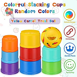 9 Pack Stack up Bunny Cups and Treat Ball for Bunny Toys Rabbit Food Dispenser Rabbit Stacking Cups Snack Ball Rabbit Toys Snack Cups Rainbow Colors Plastic Nesting Toys for Small Animals Rabbits