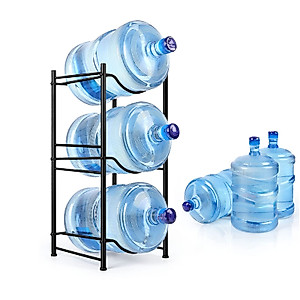 Vrisa Water Cooler Jug Rack Water Bottle Holder 3 Tier Water Bottle Storage 3/5 Gallon Water Cooler Rack Heavy Duty Rack Save Space for Home Office Kitchen, Black