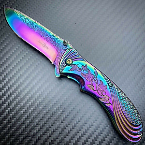Femme Fatale Ladies Rainbow Stainless Steel Open Folding Pocket Knife Outdoor Survival Hunting Knife for Camping by Survival Steel