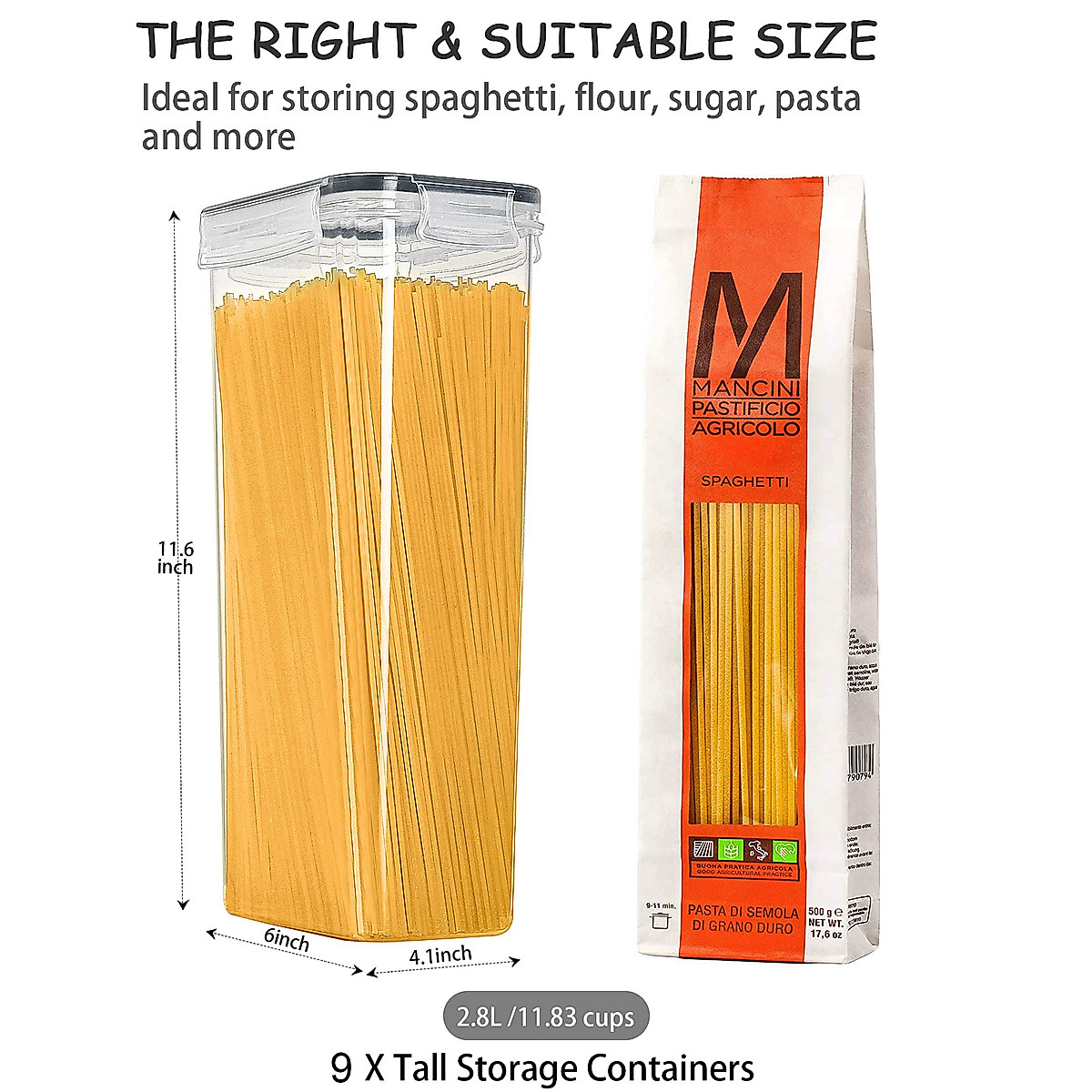 Airtight Food Storage Containers Set of 9 - Wildone BPA Free Cereal & Dry Food Storage Containers 2.8L / 11.83 cups for Sugar, Flour, Snack, Baking Supplies, with 20 Chalkboard Labels & 1 Marker