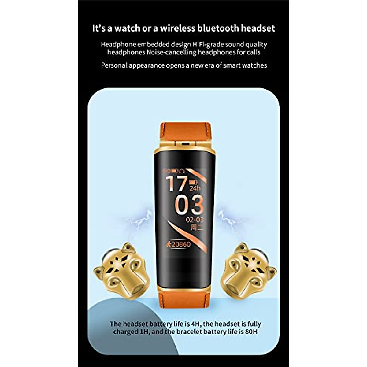 Smart Watch with True Wireless Earbuds 2 in 1, Business Style Smart Bracelet Fitness Tracker, Heart Rate Monitor, Sleep Monitor, Calorie Step Counter for Sport