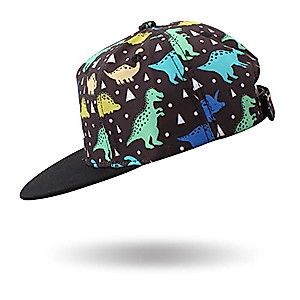Bamery Toddler Girl Baseball Hat Flat Brim Boy Baseball Caps Sun Protection Kid Trucker Cap 6M-8Y (Black Dinosaur,6-24Months)