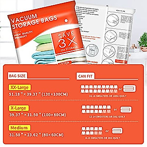 Vacuum Storage Bags for Home，80% More Storage,Space Saver Bags for Bedding Comforter Pillows Blanket Clothes(10 Pack, 10 X-Large)