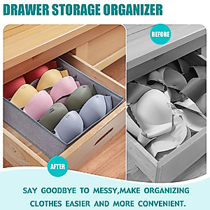 Cawek Bra Storage Drawers Organizer for Clothing Underwear Drawer Organizer Dividers Foldable Storage Cube Bins for Bra,Socks, Underwear,3 Pack （Grey）