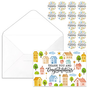 Dunzoom 25 Sets Real Estate Cards 2024 New Home Congratulations Cards Thank You New House Card with Envelope and Stickers Closing Gifts for Home Buyers Real Estate Agent Favors