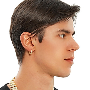 TOPGRILLZ Iced Out Hoop Earrings Cubic Zirconia Huggie Cartilage Cuff Hypoallergenic 14K Gold Plated Luxury Fashion Round Circle Earrings For Men Women-18Gold