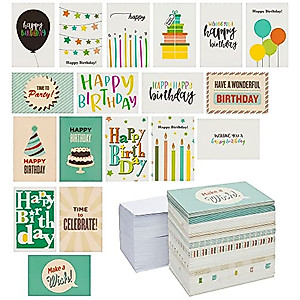 144 Pack Happy Birthday Cards Assortment Bulk Box Set with Envelopes, Blank Inside for Kids, Teens, Workplace (18 Designs, 4 x 6)