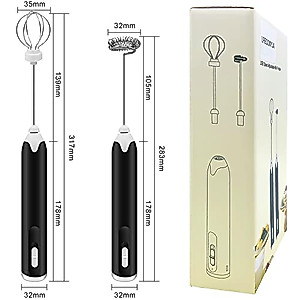 Milk Frother rechargeable drink mixer handheld egg whisk 3-Speed Adjustable with 2 stainless steel heads Foam Maker suitable for your coffee, tea, latte, hot chocolate(black)
