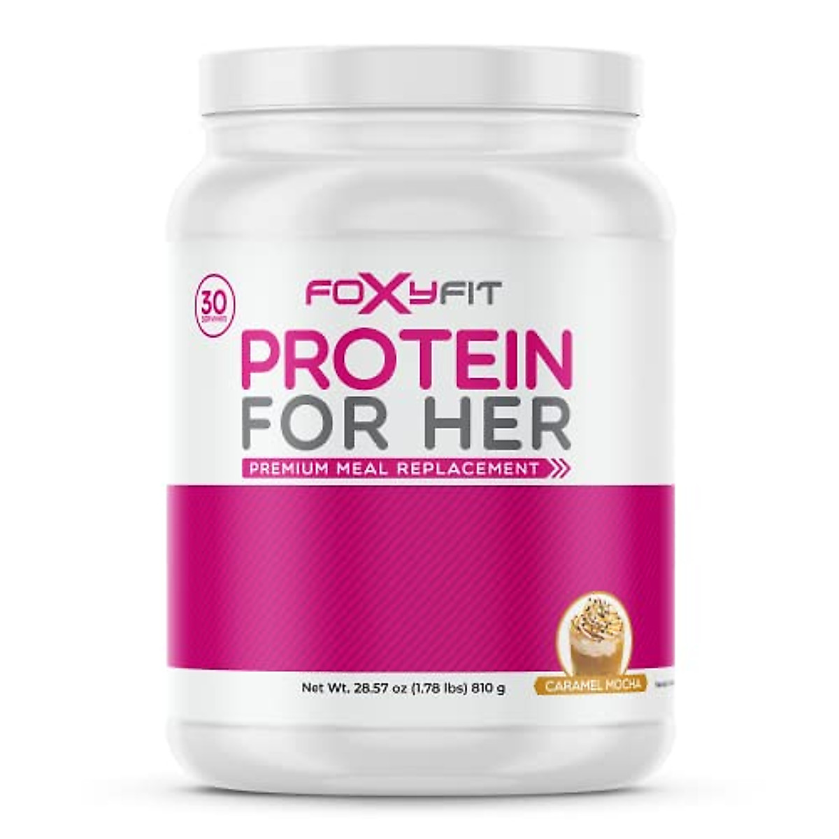 FoxyFit Protein for Her, Caramel Mocha Whey Protein Powder with CLA and Biotin for a Healthy Glow (1.78 lbs)