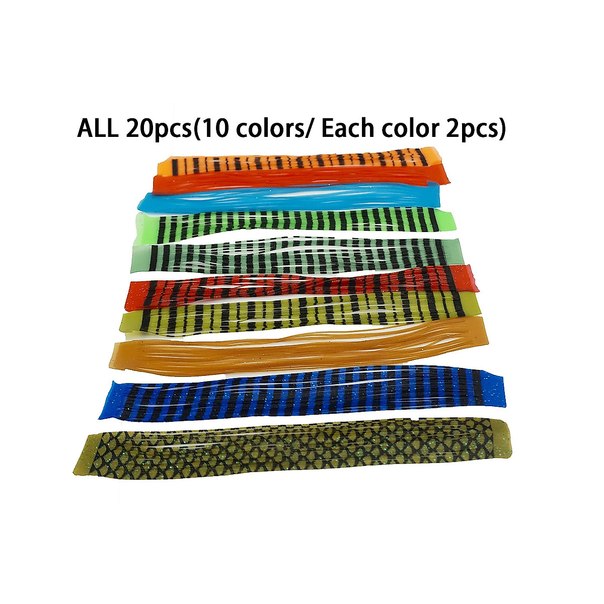 20Pc 10Colours Fishing Jig Lures Mixed Colors DIY Silicone Whole Sheet Skirts for Jig Lures Regular Skirt Colours with Fly Tying Material Free Rubber Band CMB1#