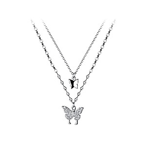 SLUYNZ 925 Sterling Silver CZ Butterfly Choker Necklace for Women Butterfly Layered Necklace Chain (A-Silver)