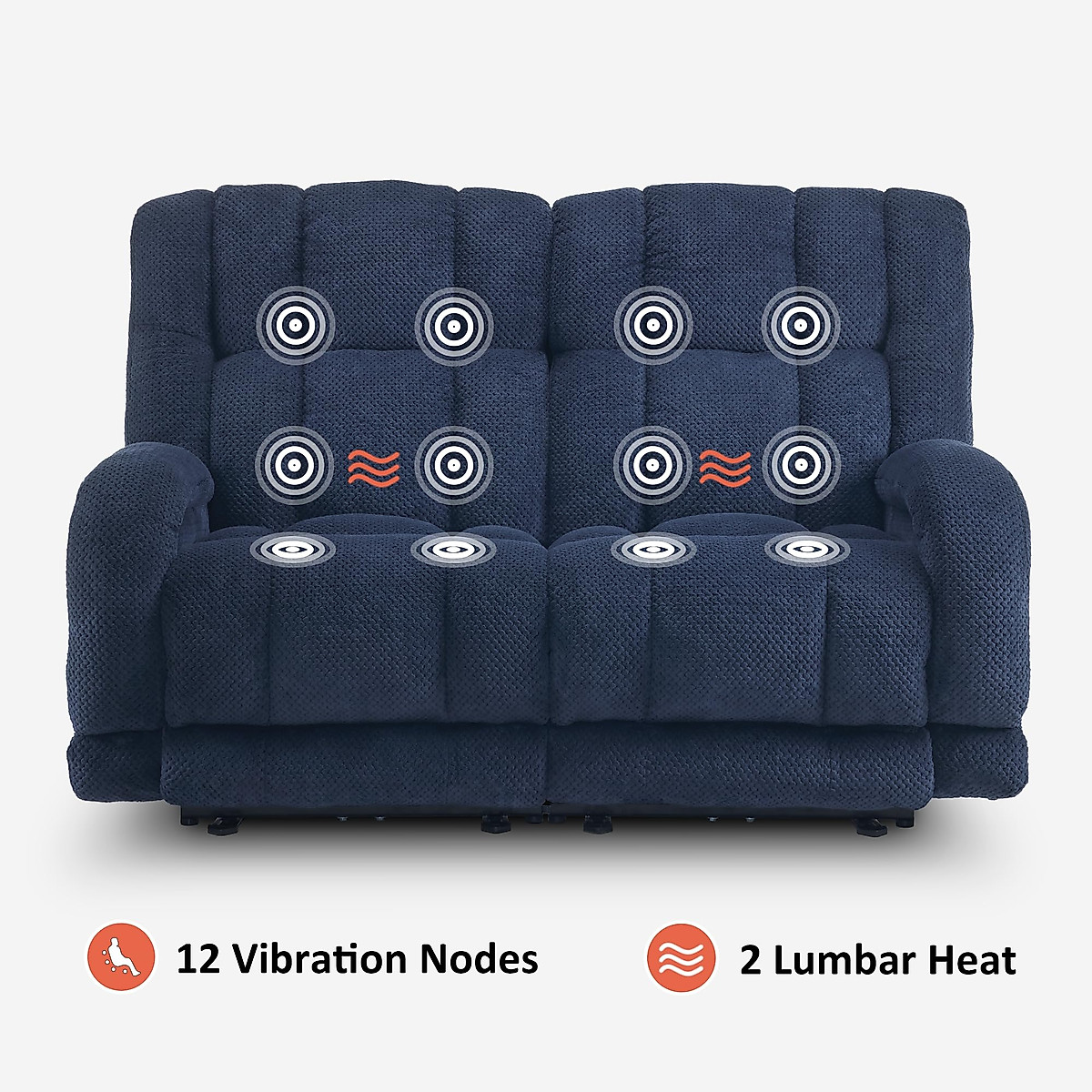 MCombo 64.6" Power Reclining Loveseat Sofa with Adjustable Headrest, Heat and Vibration, Fabric Electric Loveseat Recliner with USB Charge Ports for Living Room 6855 (Navy Blue)