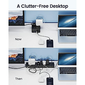 5ft Power Strip, SUPERDANNY Surge Protector 900 Joules, 4-Outlet 4-USB Extension Cord, Overload Switch, Grounded, Mountable, Desktop Charging Station for Home, Office, School, Dorm, Computer, Black