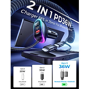 [Apple Safe Certified] USB C Car Charger Adapter LISEN 96W Cigarette Lighter USB Charger Fast Charging for iPhone Car Charger with 2-in-1 PD36W Car Charger for iPhone 15 Pro Max Plus Samsung iPad