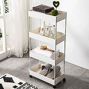 Moxeay 4 Tier Slim Storage Cart Bathroom Utility Cart Mobile Shelving Unit ABS Storage Basket Shelves Rolling Utility Cart Organizer with Caster Wheels for Kitchen Bathroom Laundry Office