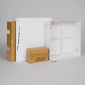 ICC 14” Plastic Structured Wiring Enclosure, Media Enclosure with Voice, Data, and Video Modules with Cover, Recessed Wall Box for Distribution of Networking Services, White