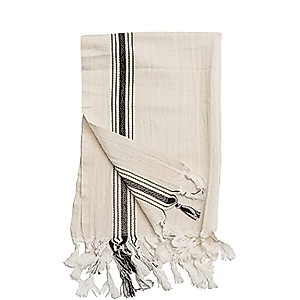 Sweet Water Decor Turkish Cotton and Bamboo Hand Towel | Large Size 19 x 35 inches | Cream with Decorative Stripes | Bathroom, Kitchen, Dish, or Baby Towel (Savannah - 5 Black Stripes)