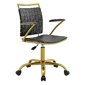Modway Fuse Webbed Back Faux Leather and Gold Metal Adjustable Office Chair, Black