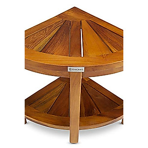 TeakCraft TURQVUAZ Teak Corner Shower Bench Seat for Bathroom - Waterproof Shower Stool - Fully Assembled, The Saga,