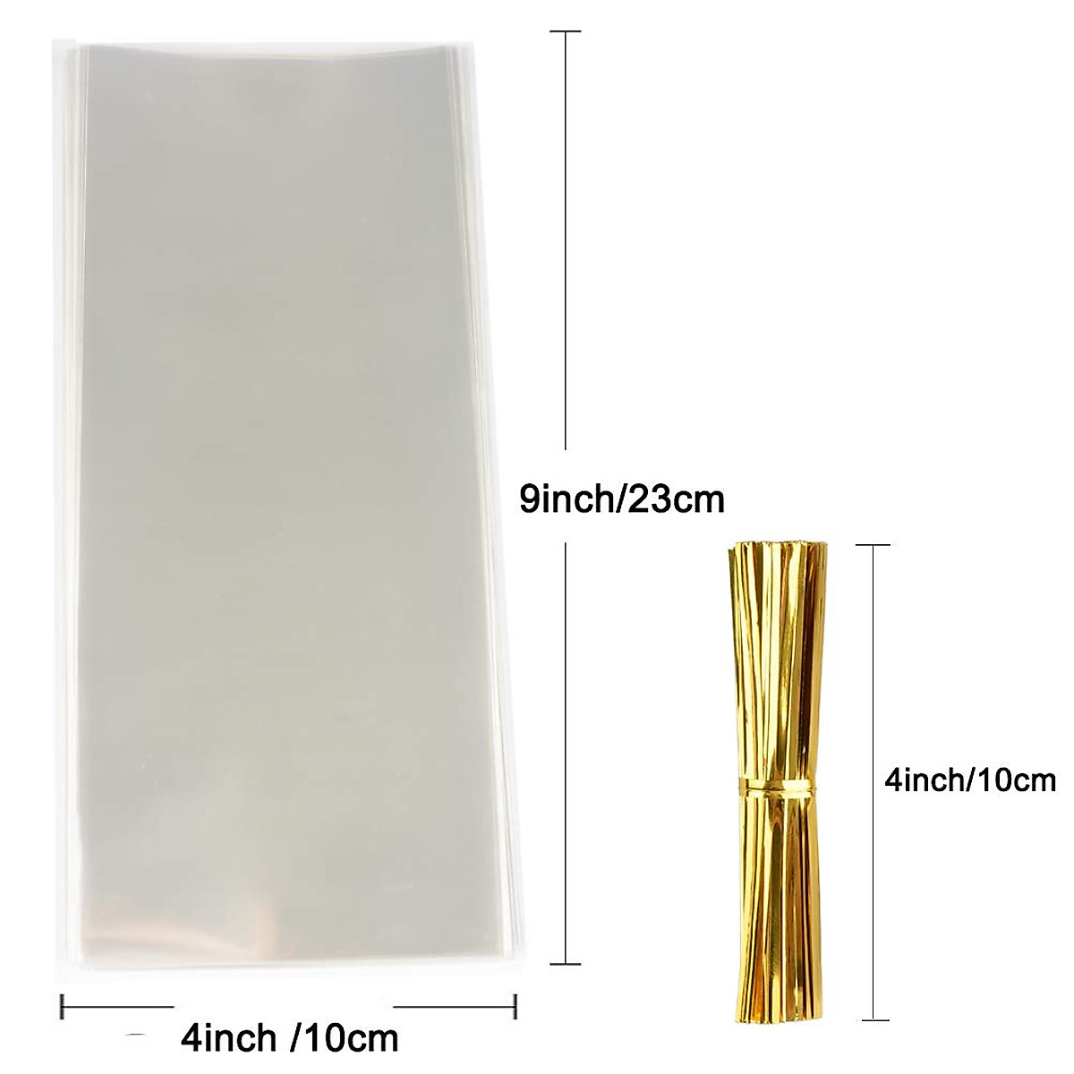 FUNNYARD Clear Cello Treat Bag 100 PCS 4x9 Cellophane Goody Party Favor Candy Bags with 4'' Twist Ties for Wedding Bakery Cookies Dessert Birthday Cake Pops Buffet Supplies