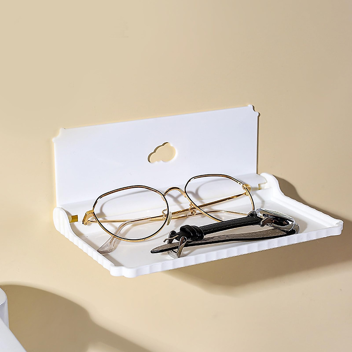 1PCS Decorative Trays Foldable Plastic Floating Shelf Stick on Wall for Kitchen Bathroom Any Place Extra Storage Needed Wall Mounted Bedside