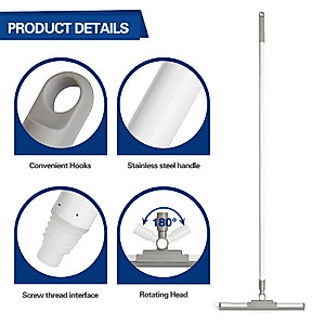 XXFLOWER Silicone Broom,Multifunction Magic Broom with Long Handle，Squeeze Broom Sweeping Water,Pet Hair Remover for Carpet,Kitchen,Bathroom Tile(Grey White)