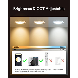 Lumary 4 Pack 6 Inch Ultra-Thin Smart WiFi Recessed Lighting, Canless Downlight, RGBWW Color Changing Lights with Junction Box Work with Alexa/Google Assistant