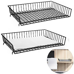Hicarer 2 Pcs 2 Pcs Metal Paper Tray 11 x 17 Inch Iron Wire Grid Desk File Document Letter Tray 11 x 17 Paper Desk Organizer Wide Entry Basket for Office Home (Black)