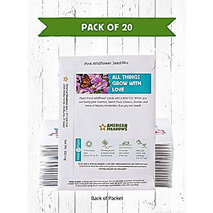American Meadows Wildflower Seed Packets ''All Things Grow with Love'' Party Favors (Pack of 20) - Wildflower Seed Mix, Party Favors for Weddings, Valentine's Day, Anniversaries, Thank You