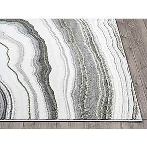Abani 5'3" x 7'6" Rugs Contemporary Grey & Gold Granite Area Rug - Marble Swirl Grayscale Non-Shedding Dining Room Rug