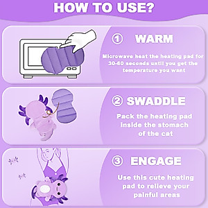 Microwavable Heating Pads for Cramps, Cute Microwave Heating Pad Period Cramps Pain Relief for Women & Girls, Stuffed Animals Moist Heat Pad for Menstrual-Washable Heat Pack (Purple Axolotl)