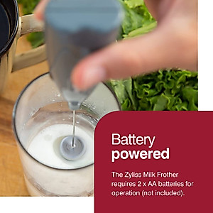 Zyliss Handheld Electric Milk Frother - Battery-Powered Frother for Coffee - Create Hot or Cold Foam in Cappuccinos, Lattes, or Shakes - Perfect Accessory for Your Coffee Bar - Red