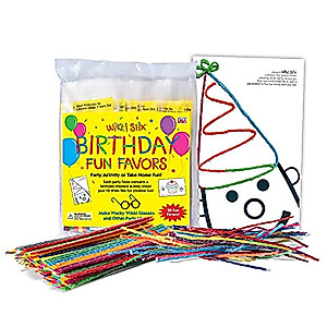 WIKKI STIX Birthday Fun Favors, pack of 20 individual fun favors, each with 12 and a birthday themed play sheet, Made in the USA