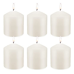 MISSYO 6 Pack 3x3 Inch Pillar Candles, 35 Hours Dripless Smokeless Unscented Candles for Home Weddings Restaurant Spa Church and Emergency Ivory