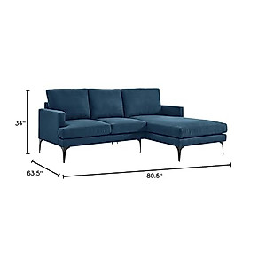 Modway Evermore Right-Facing Metal and Fabric Sectional Sofa in Azure Blue