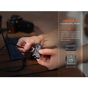 Fenix E03R v2.0 Keychain Flashlight, Grey, 500 Lumen Bright USB-C Rechargeable EDC with Red LED and Lumentac Organizer (Grey)