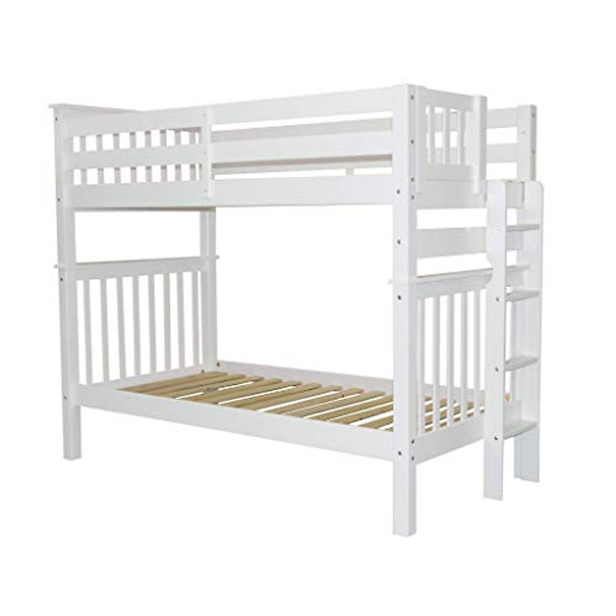 Bedz King Tall Bunk Beds Twin over Twin Mission Style with End Ladder, White
