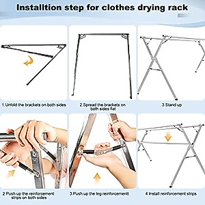 Sarahipe Sillars Clothes Drying Rack, 94.5 inches Laundry Drying Rack Clothing Foldable & Collapsible Stainless Steel Heavy Duty Clothing Drying Rack with Windproof Hooks for Indoor Outdoor