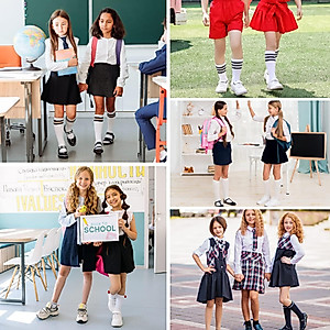 Zando Girls Knee High Socks 6-8 Years Old Cotton Soft Girls Soccer Socks School Uniform Socks for Girls Seamless Socks Youth Tube Socks Three Stripe Soccer Socks Kids Light Purple 6-9 Years