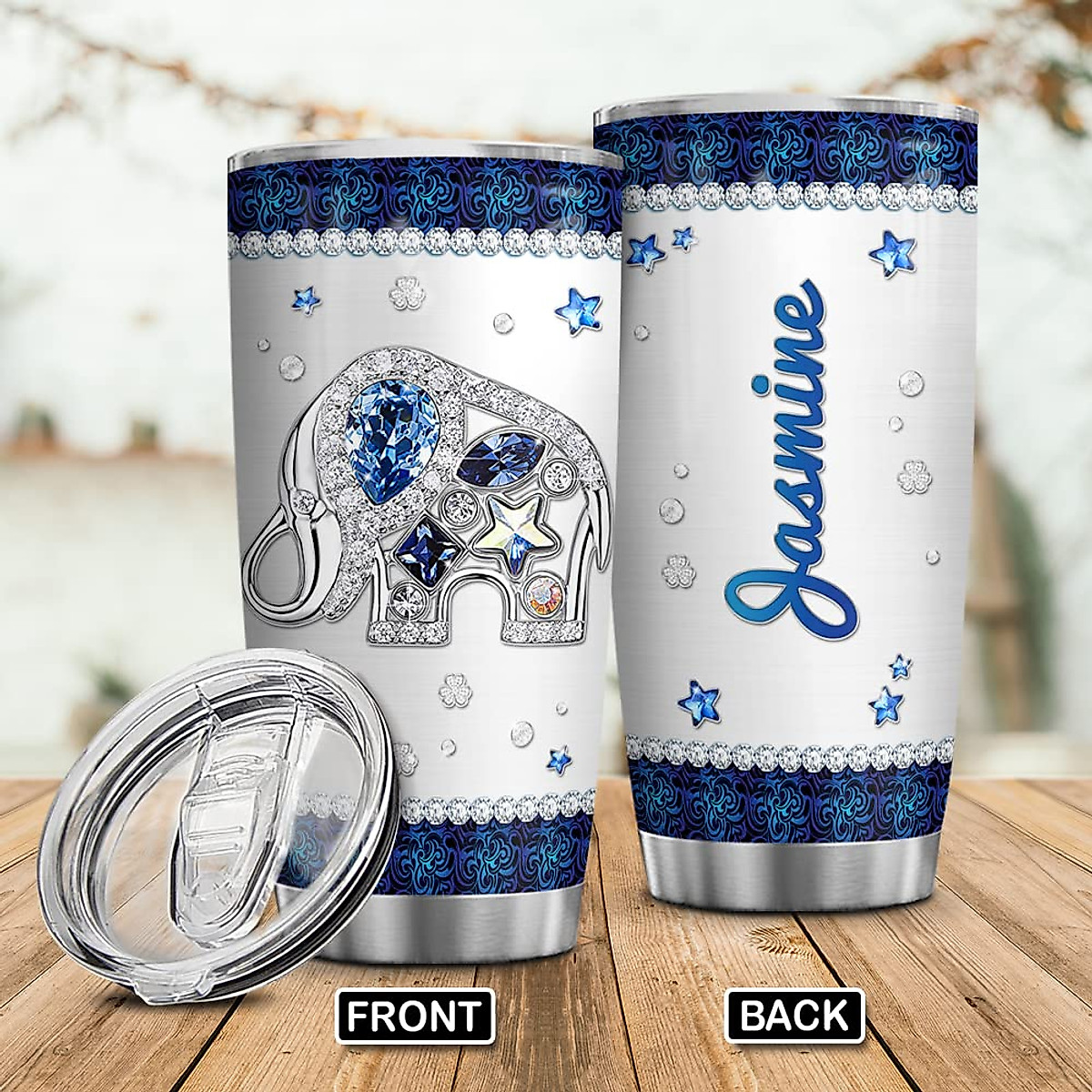 Wassmin Elephant Tumbler Personalized Elephant Gifts For Women Girls Jewelry Drawing Style Stainless Steel Tumblers Custom Name Coffee Travel Mug 20oz 30oz Birthday Christmas Presents