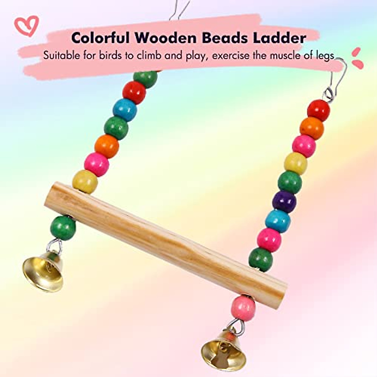 Lelepet Bird Wood Perch Platform Stand, Pet Bird Climbing Swing Toy, Parakeet Perches for Cage, Bird Corner Shelf, Wooden Flat Perch for Cockatiel Budgie Conure Parrot, Funny Bird Cage Perch with Bell