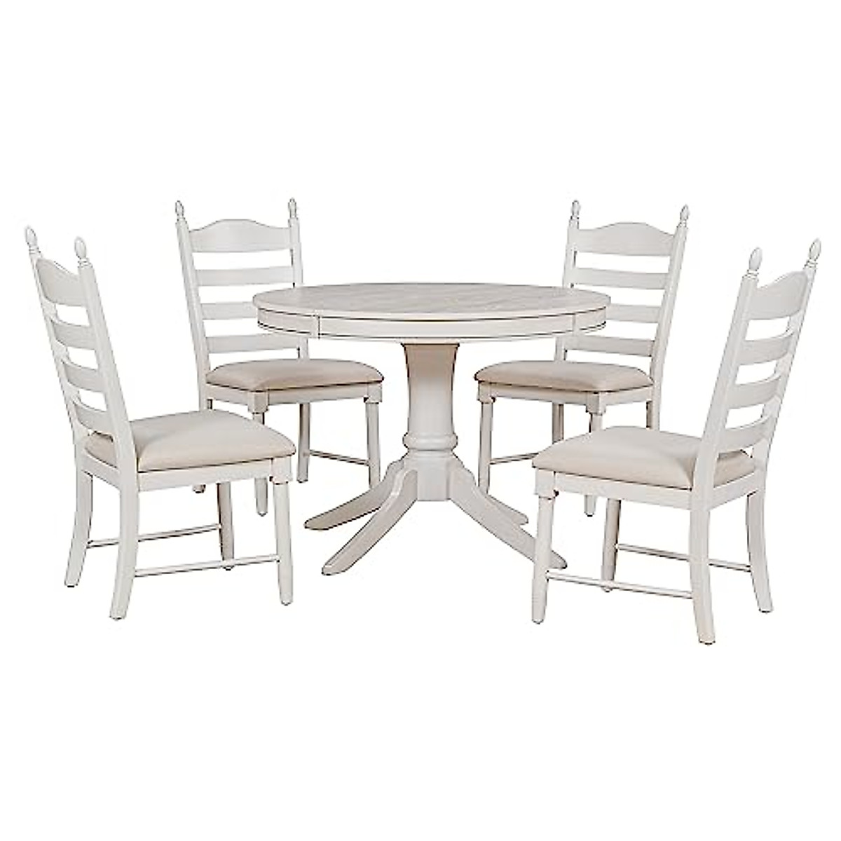 KoiHome 5-Piece Retro Functional 42"-58" Wood Round Extendable 4 Upholstered Chairs, Set of 5, Family Dining Table Set for Restaurant, Kitchen (Antique White)