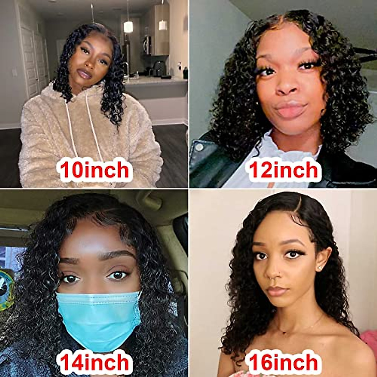 Short Bob Wigs 4x4 Lace Closure Wigs Human Hair Brazilian Curly Lace Front Wigs Human Hair Deep Wave Bob Wigs for Black Women 150% Density Pre Plucked with Baby hair 14 Inch