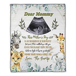 Personalized Ultrasound Photo Baby Blanket, Dear Mommy Safari Animals Blankets, Mothers Day Birthday Gifts For Mom, Mother, First Time Mom, Unique Gift For Wife From Husband, Custom Sonogram Picture