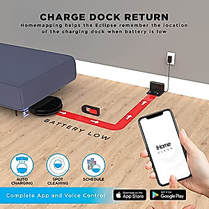 iHome AutoVac Eclipse, Robot Vacuum Cleaner, Self Charging Vacuum Robot, Mopping Function, 2,000 PA Suction, APP Control, Mapping Technology, Set Schedules, Ideal for Pet Hair, Carpets & Hard Floors